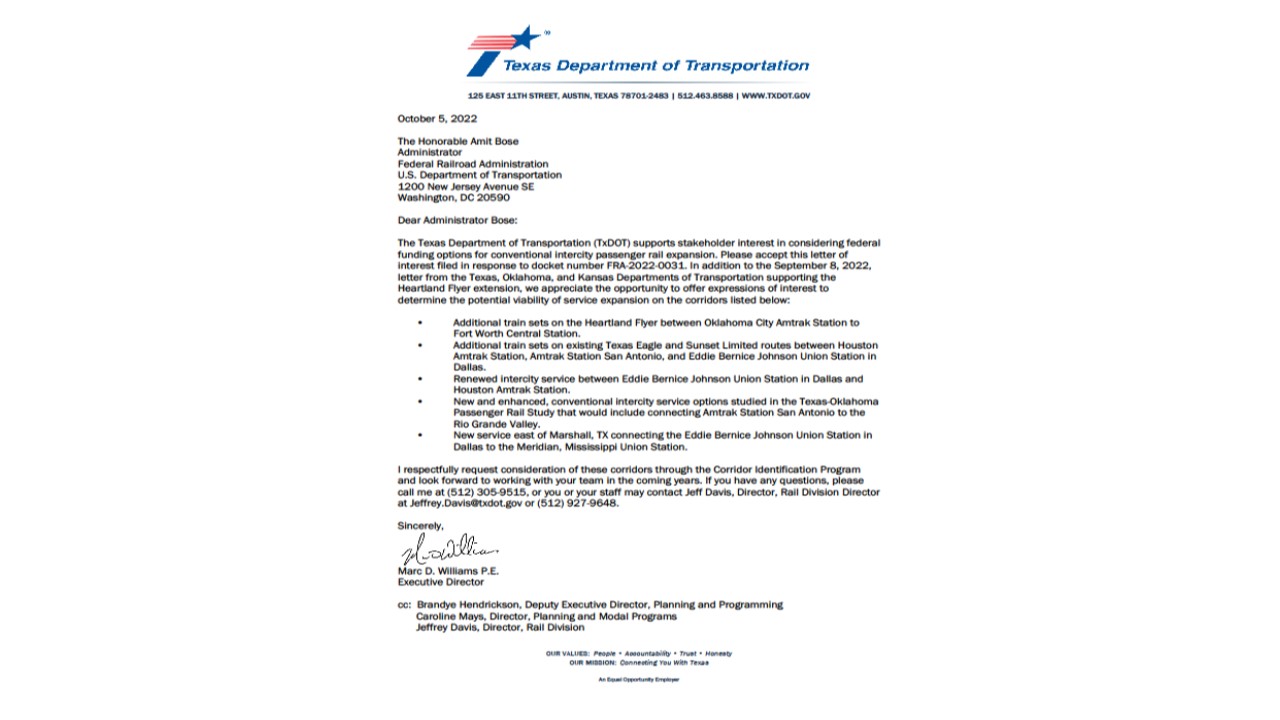 TxDOT asks the feds to consider multiple passenger rail corridors in ...